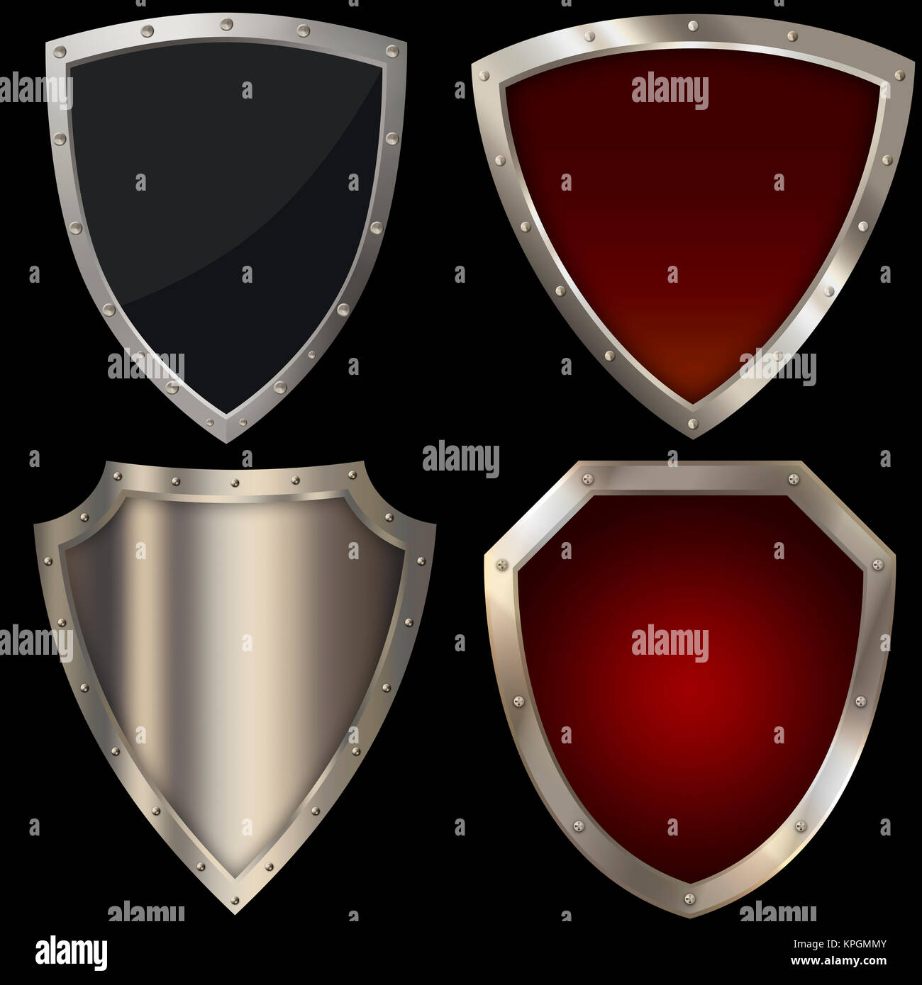 Medieval shield with riveted border on black background Stock Photo - Alamy
