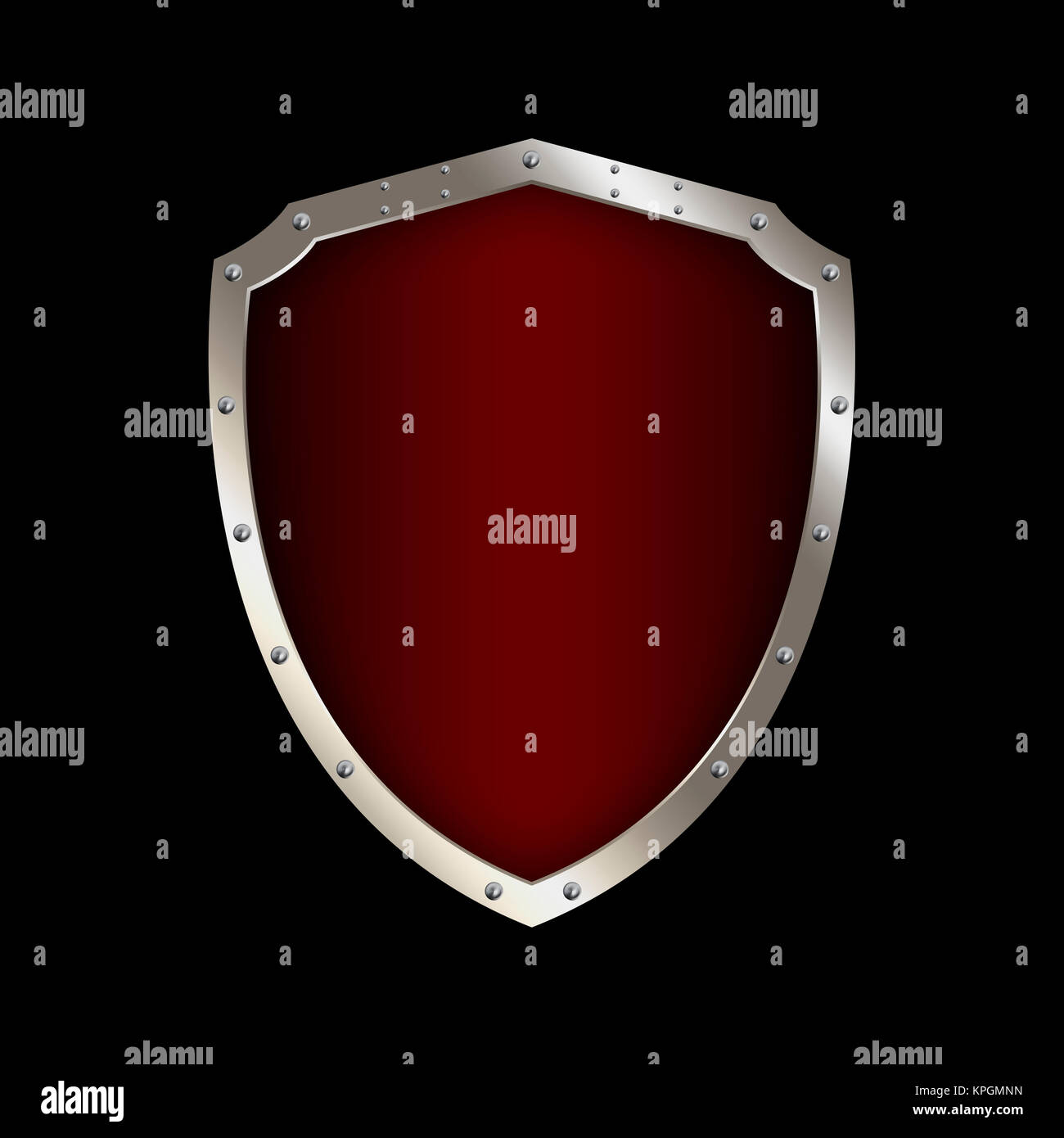 Red shield with chrome riveted border on black background Stock Photo ...
