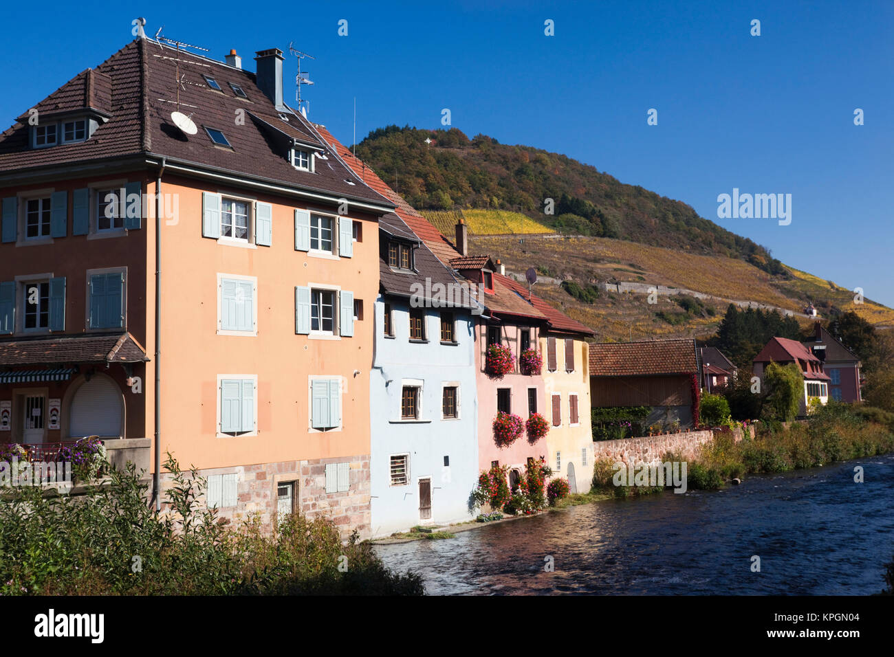 France, Haut-Rhin, Alsace Region, Alsatian Wine Route, Thann, buildings ...