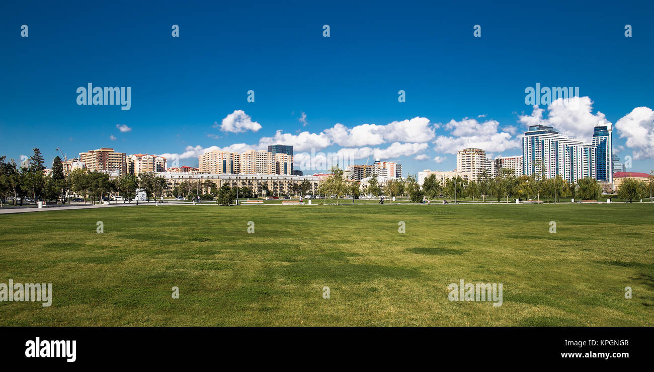 Beautiful landscape of Baku city from New city park in suny day ...