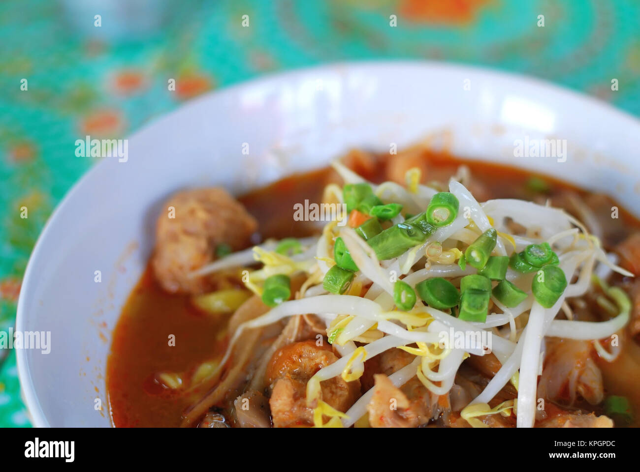 Sumptuous looking Thai style tom yam noodles with mushrooms, mock meat ...