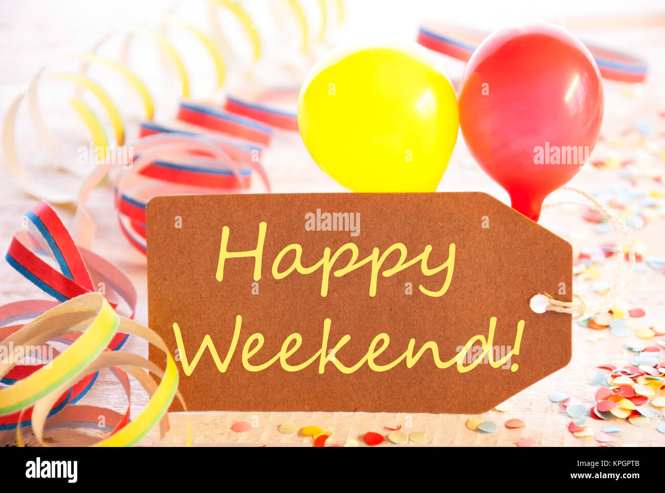 One Label With Yellow English Text Happy Weekend. Party Decoration Like ...