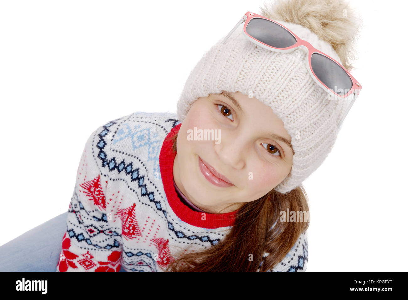 happy young girl snowboarding on white background Stock Photo - Alamy