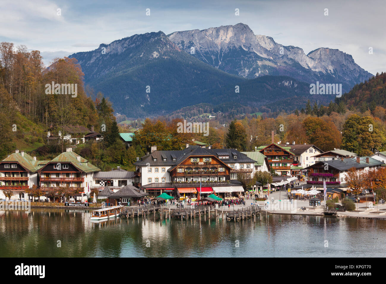 Germany, Bavaria, Konigsee, village by Konigsee Lake, elevated village ...