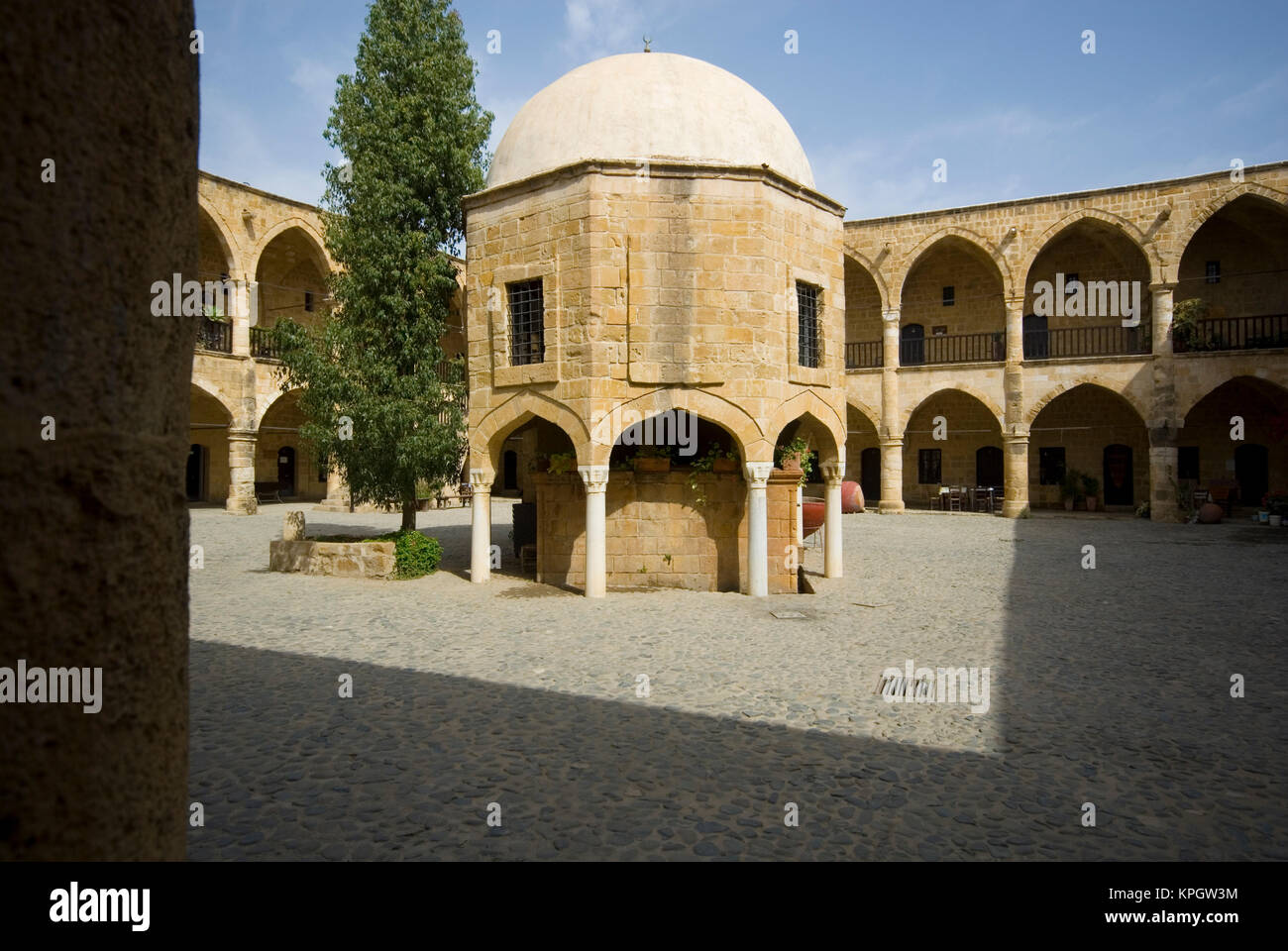 Cyprus, Lefkosa (Nicosia north), Buyuk Han (Great Inn) and old fountain ...