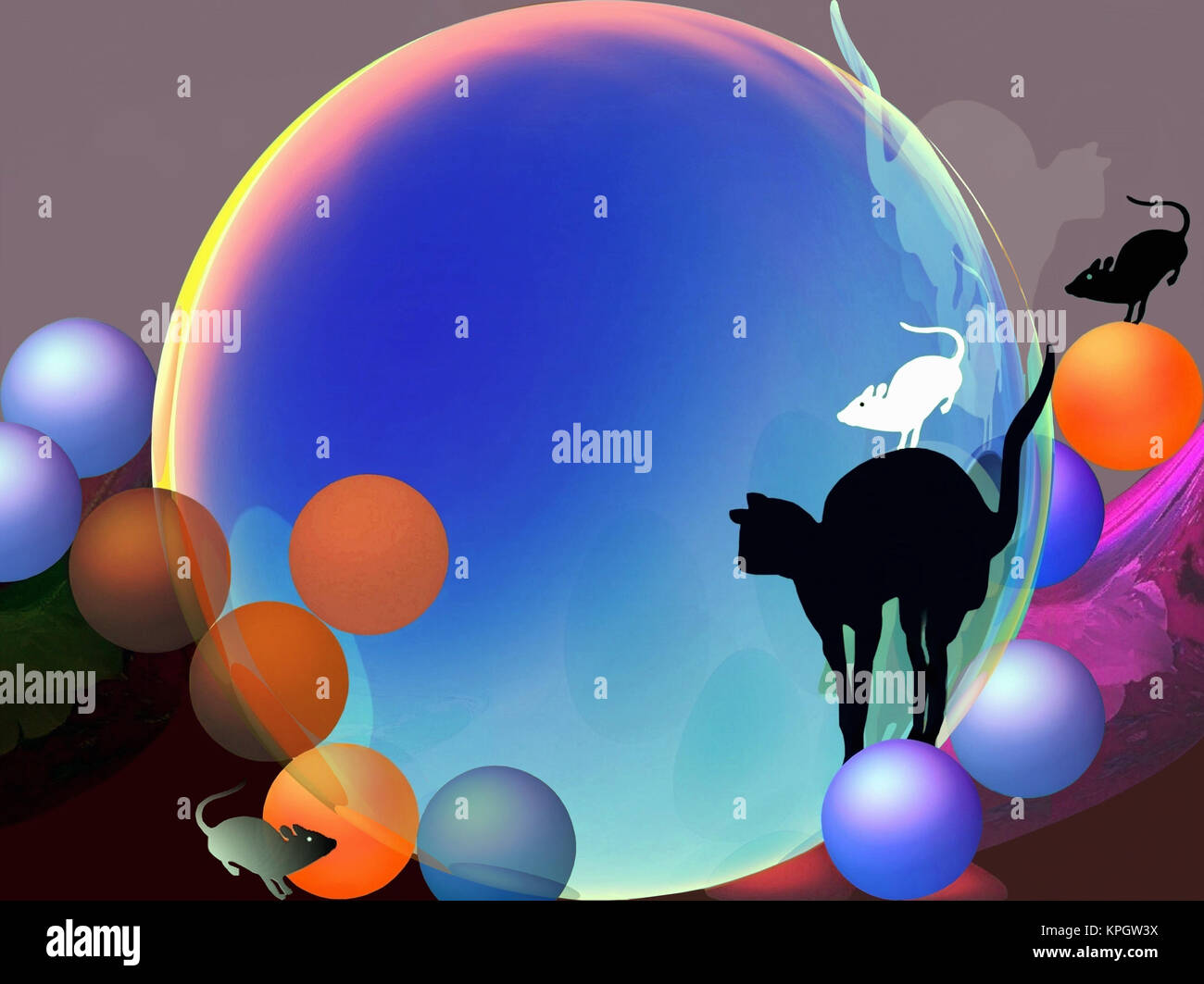 Cat and mouse with ball Stock Photo - Alamy