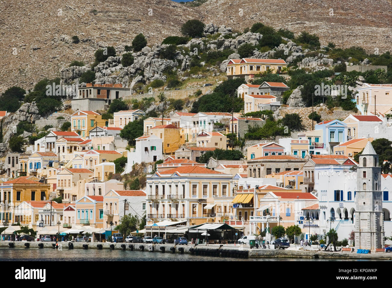 GREECE, Dodecanese Islands, SYMI, Symi Town/Gialos: View of Symi Harbor ...