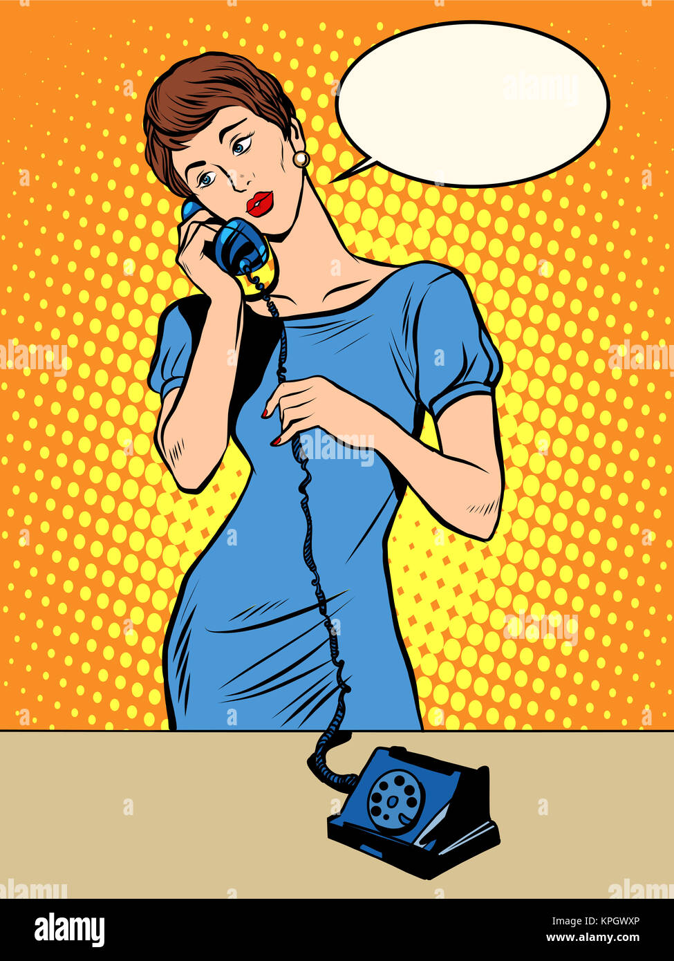 Hello girl answers the phone Stock Photo - Alamy