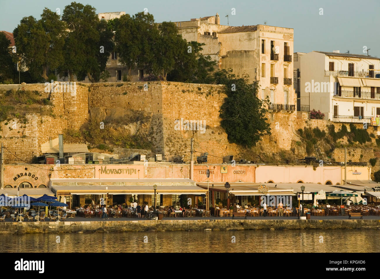 GREECE, CRETE, Hania Province, Hania: Cafes at the Ventian Port Stock ...
