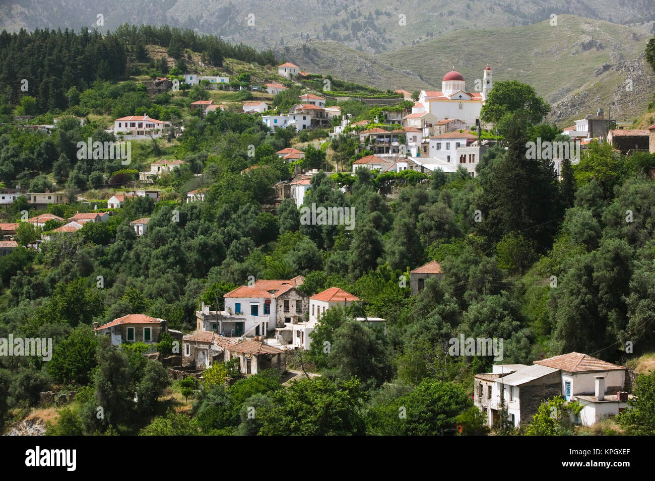 GREECE, CRETE, Hania Province, Lakki: Town View of Mountain Town Stock ...