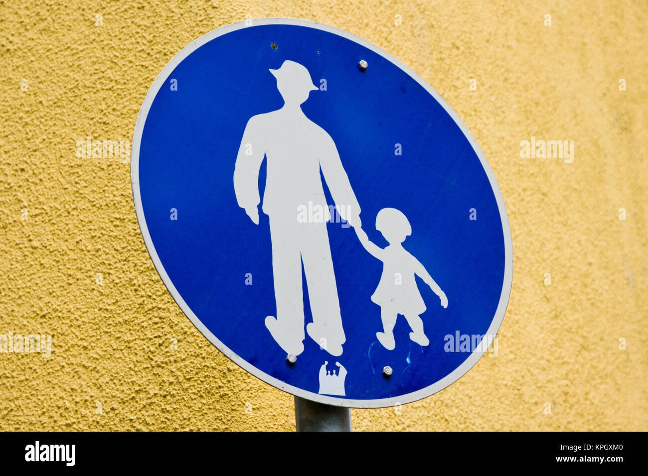 Blue sign of man and child walking, Budapest, Hungary, Europe Stock ...