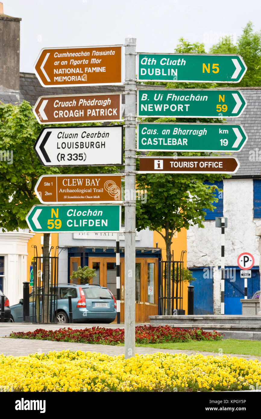 Ireland, County Mayo, Westport, road signs Stock Photo - Alamy
