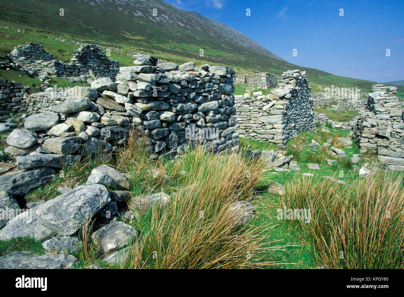 Ireland, County Mayo, Achill Island. Ancient Village Stock Photo - Alamy