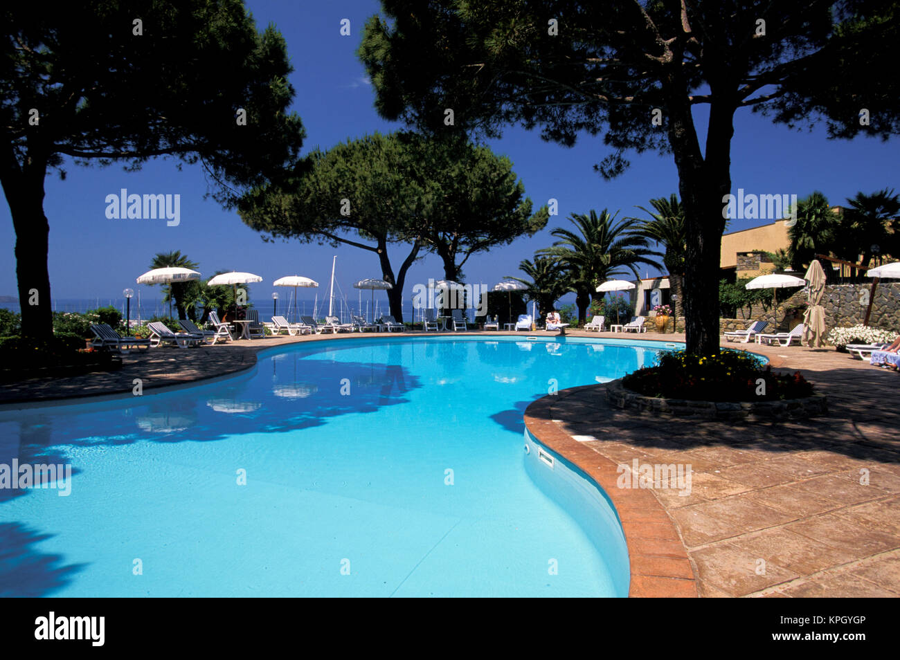 Italy, Tuscany, Punta Ala. Poolside view at Tuscan coastal resort Stock ...