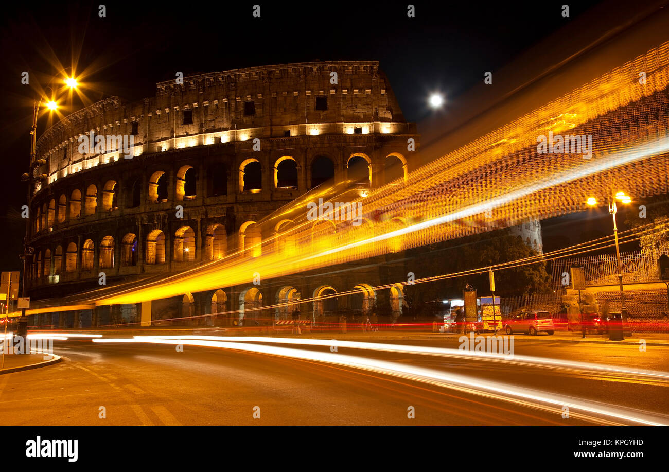 Colosseum Modern Street Abstract Night Moon Time Lapse, Rome, Italy ...