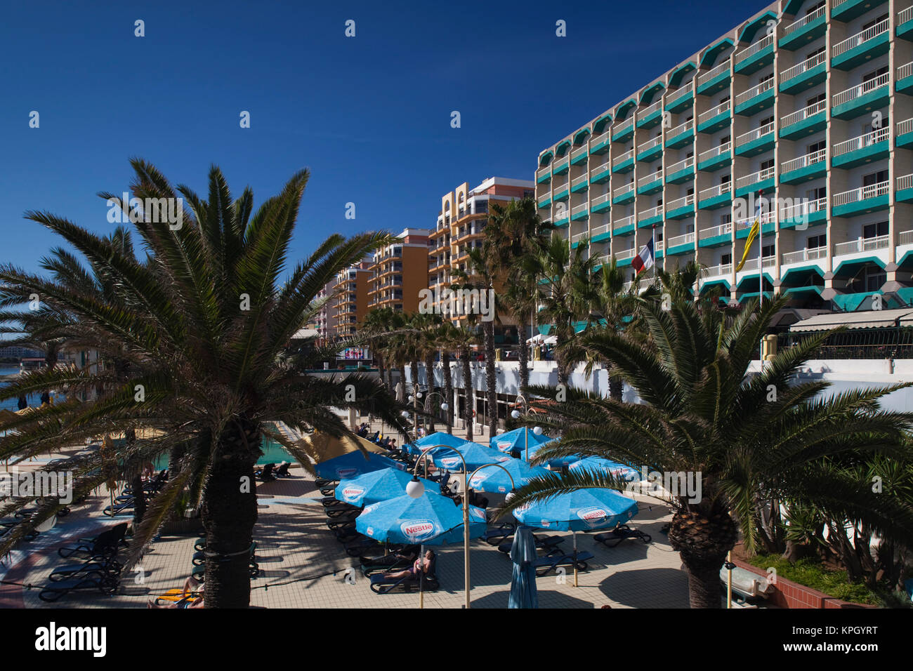 Malta, St. Paul's Bay area, Qawra, Qawra Palace Hotel pool area Stock ...