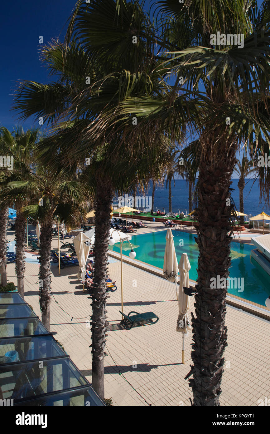 Malta, St. Paul's Bay area, Qawra, Qawra Palace Hotel pool area Stock ...