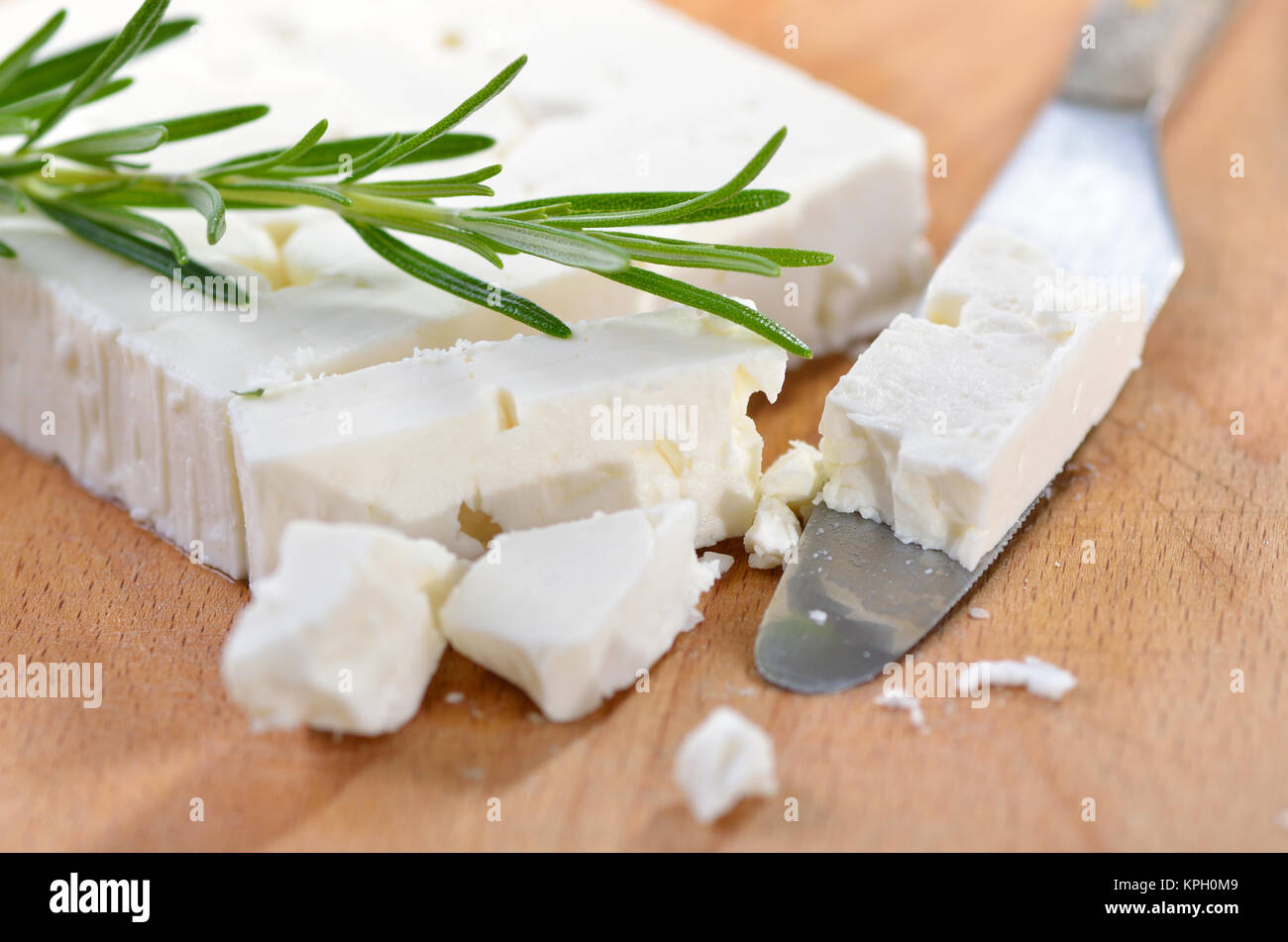 Typical Greek feta cheese made of goat milk, served with rosemary ...