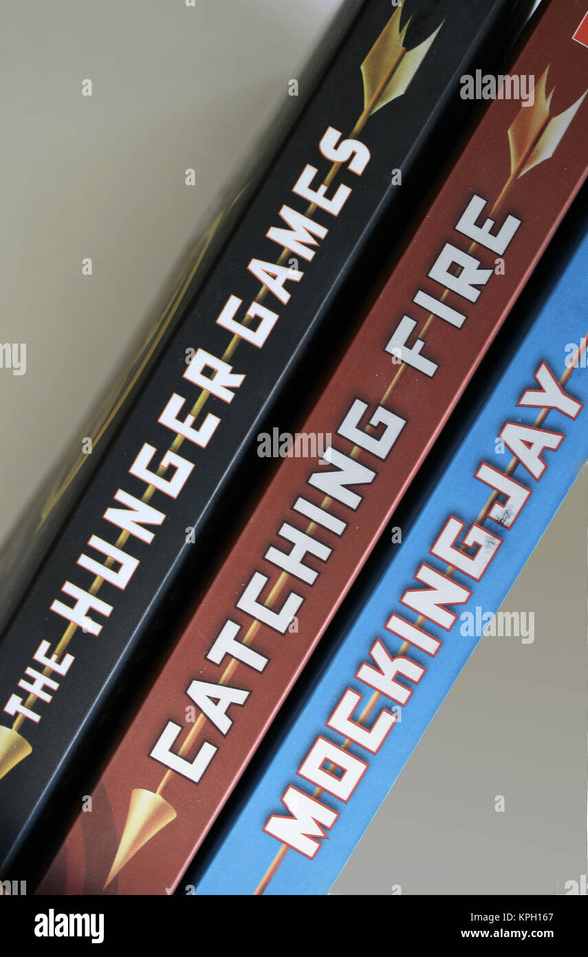 Close-up of the complete set of The Hunger Games Trilogy Stock Photo ...