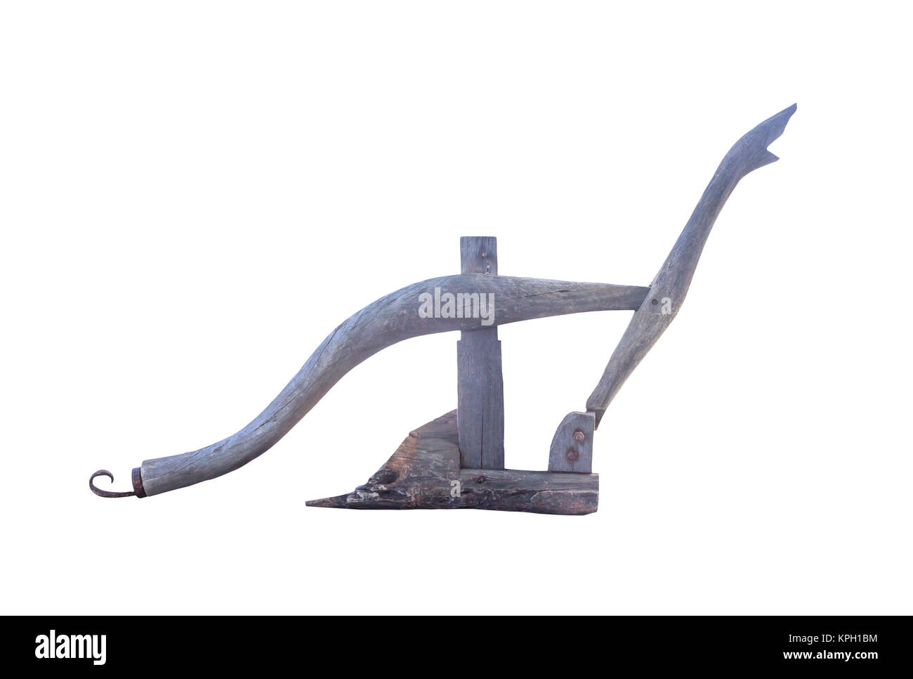 Ancient wooden plough handle isolated Stock Photo - Alamy