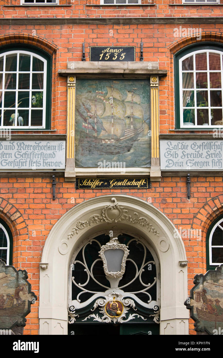 Germany, Schleswig-Holstein, Lubeck. House of the Seamen's Guild detial ...