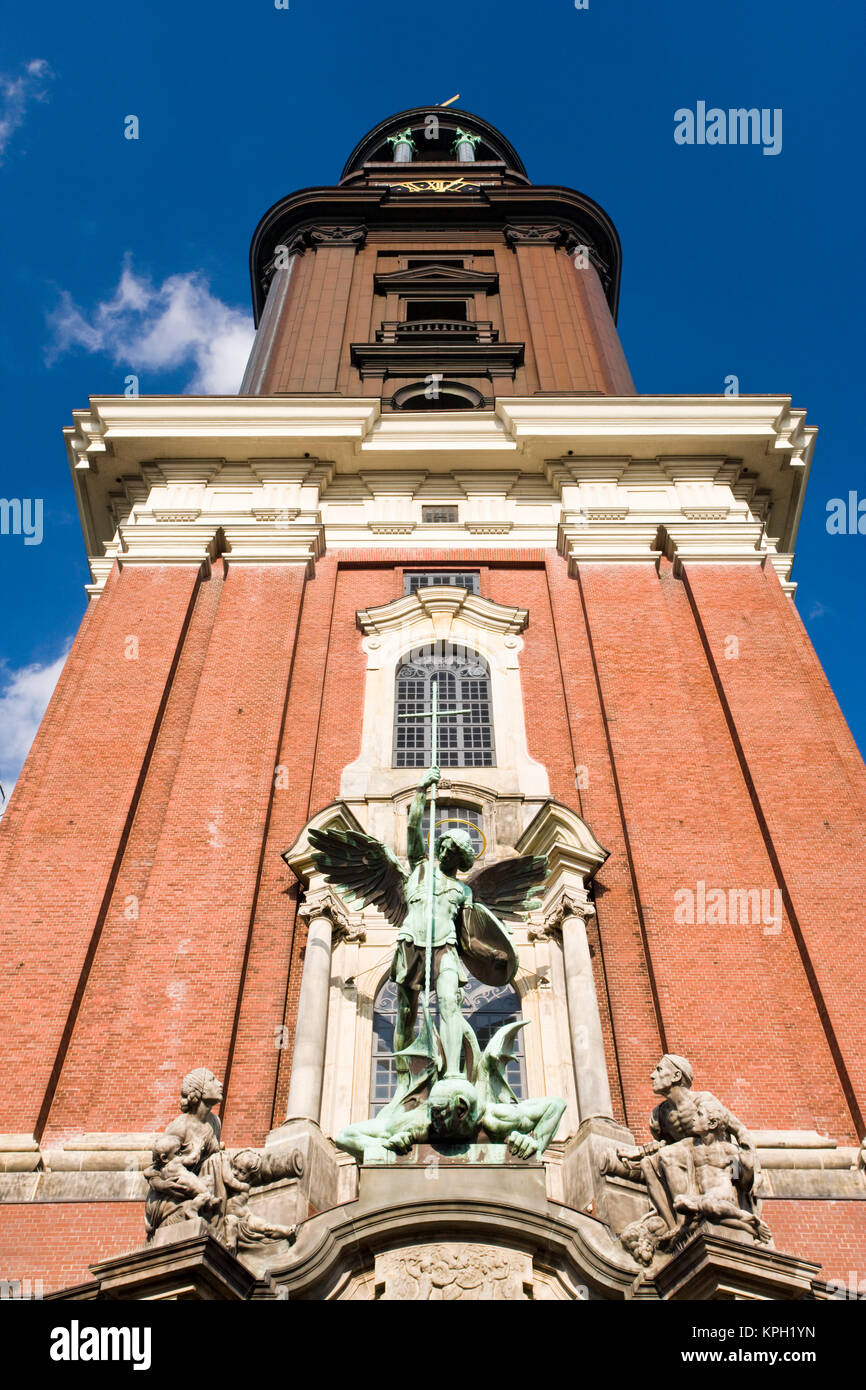 Germany, State of Hamburg, Hamburg. St. Michaeliskirche church tower ...