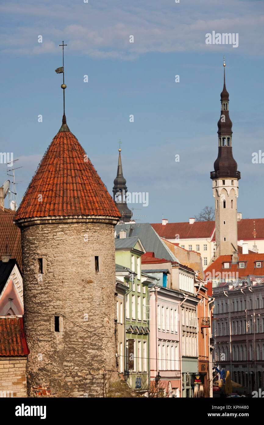 Estonia, Tallinn, Old Town, Viru Street and town hall from Viru Varav ...