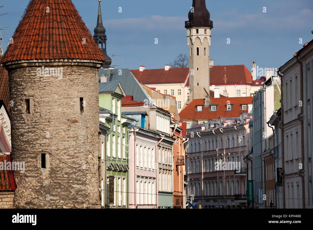 Estonia, Tallinn, Old Town, Viru Street and town hall from Viru Varav ...