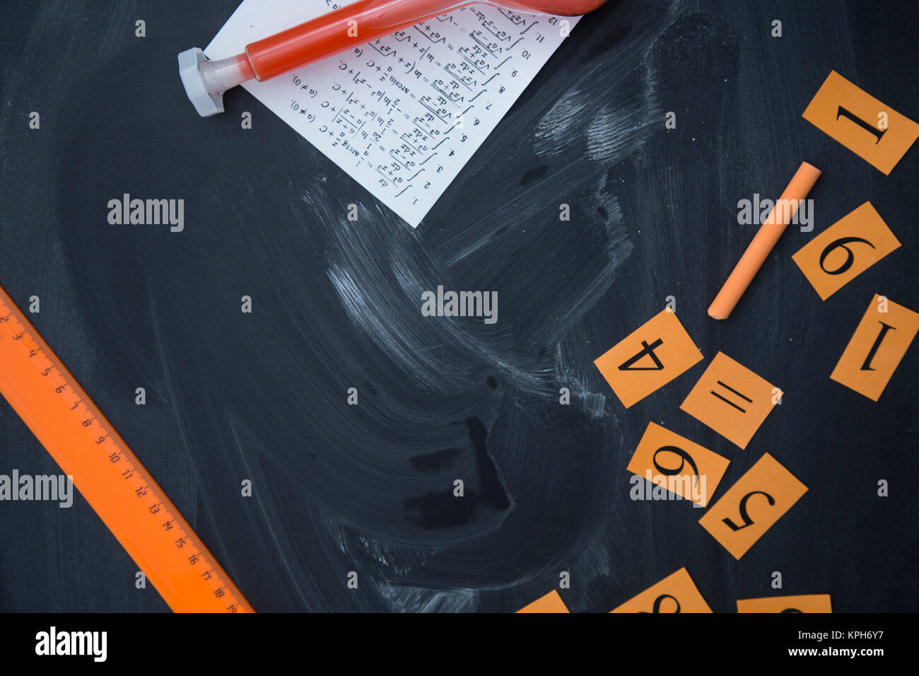 School background with a frame of numbers,a ruler, paper with math ...