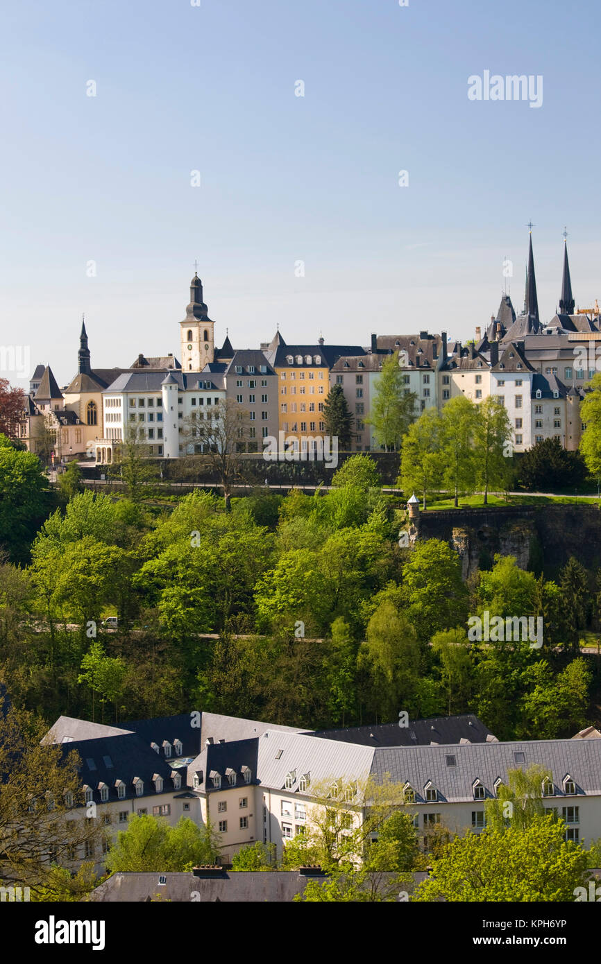 Luxembourg, Luxembourg City. View of upper town from Plateua de ...