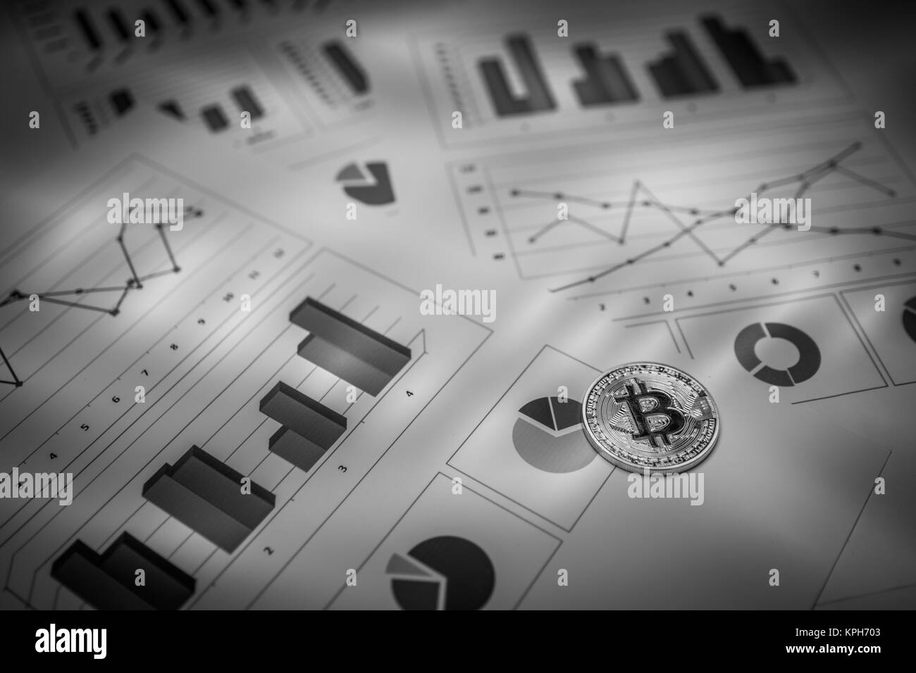 Bitcoin on a background of mathematical charts in black and white. BTC ...