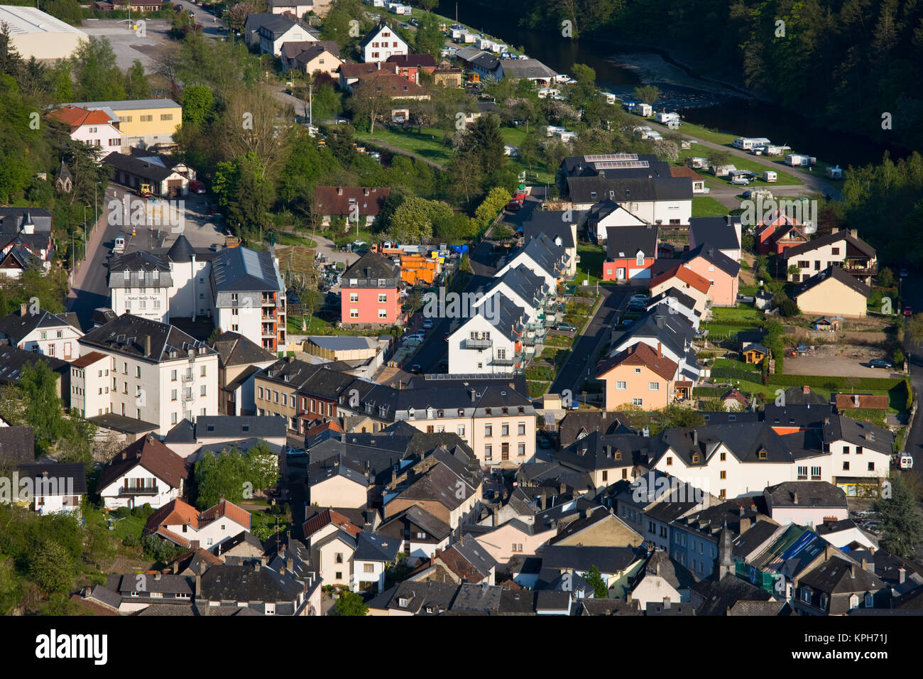 Luxembourg, Vianden. Vianden town view from hillside chairlift Stock ...