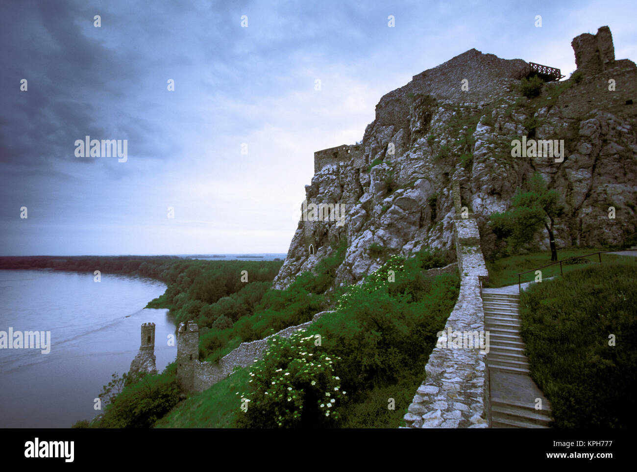 Slovakia, Bratislava area, Devin. Devin Castle and Danube River Stock ...