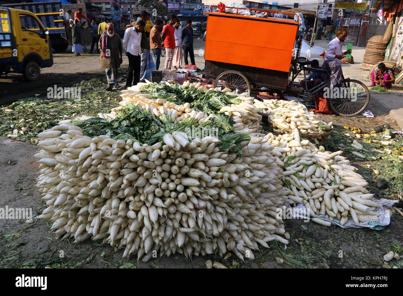 Stack of daikon Stock Photo - Alamy