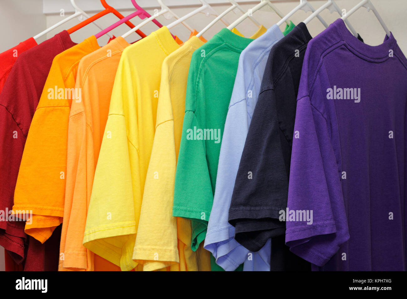 Ten Different Colors of T-Shirts Stock Photo - Alamy