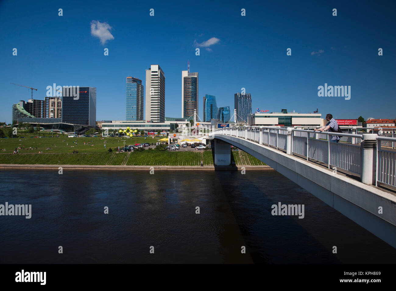 Lithuania, Vilnius, Snipiskes area viewed from Neris River Stock Photo ...