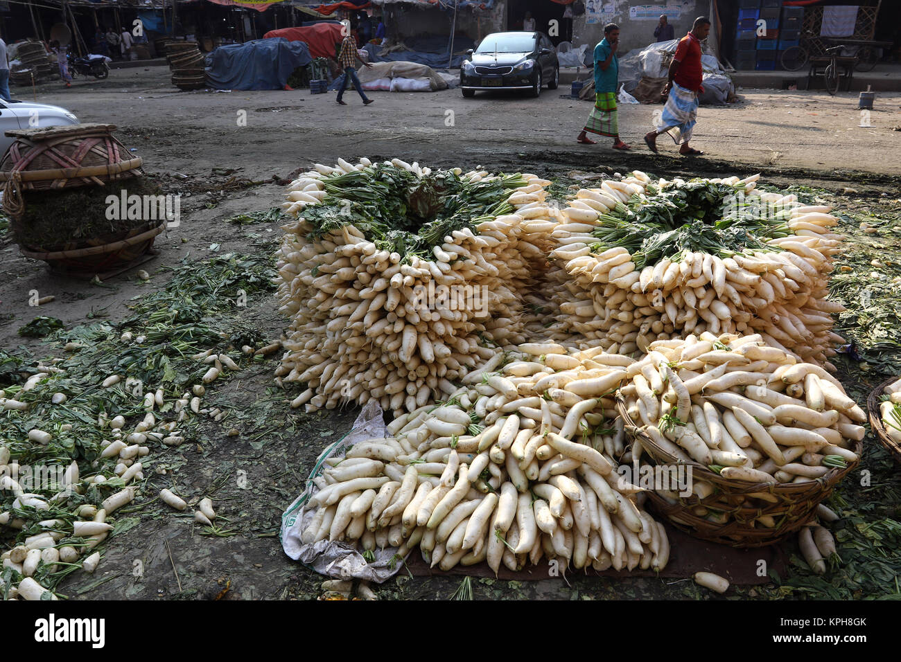Stack of daikon Stock Photo - Alamy