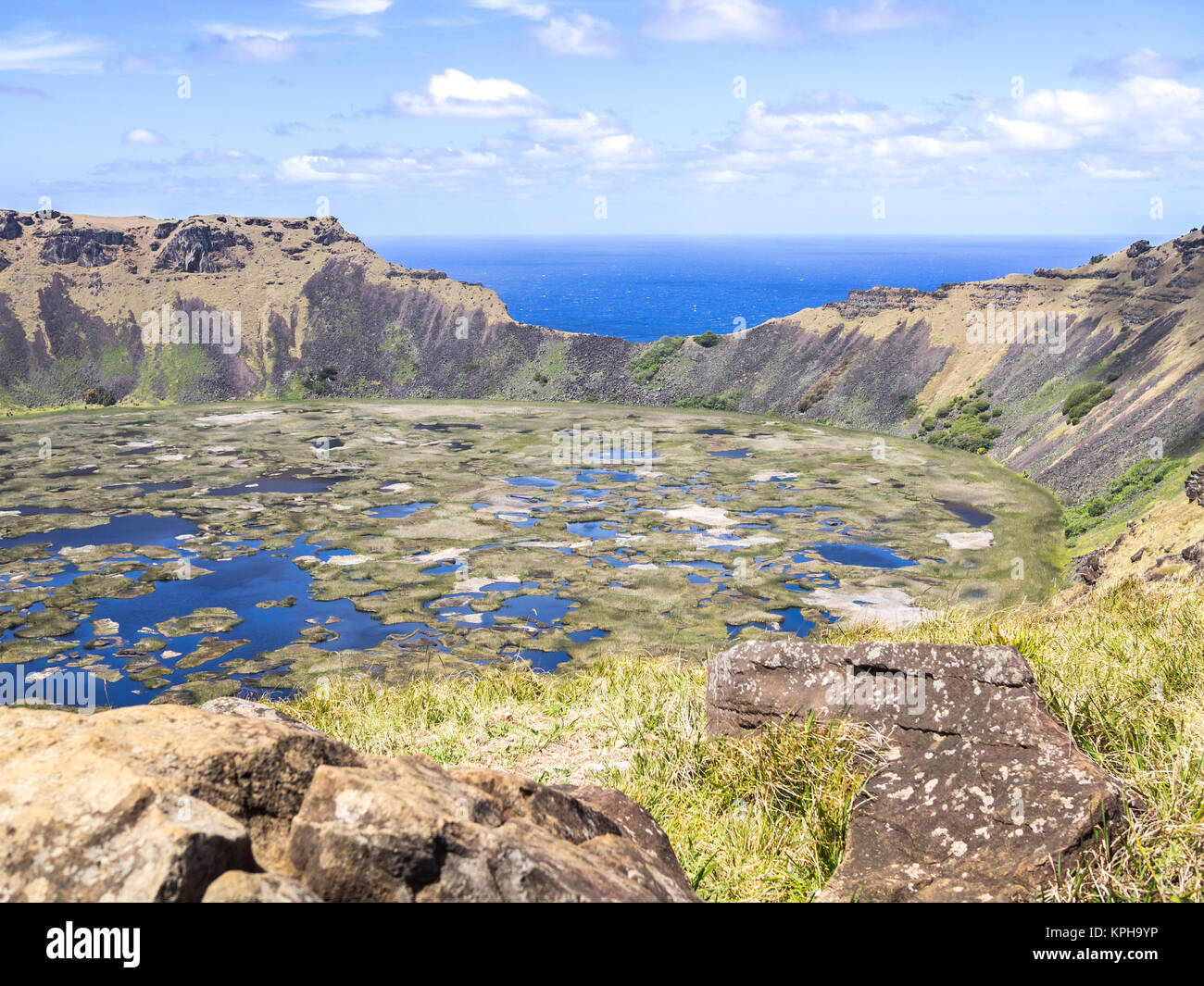 The Easter Island Ranu Kao volcano in a sunny day Stock Photo - Alamy