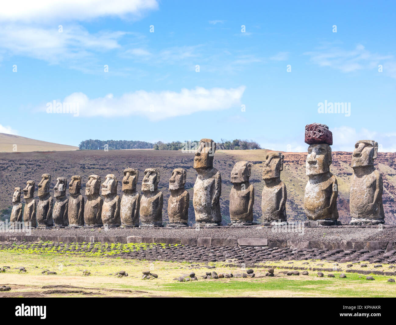 The 15 moais of the Ahu Tongariki, Easter Island Stock Photo - Alamy
