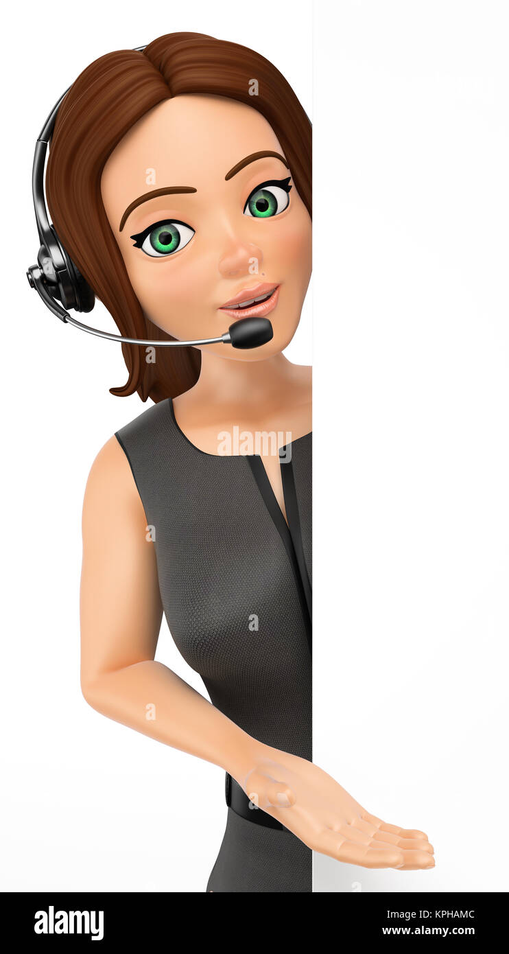 3d working people illustration. Call center operator with headphones ...