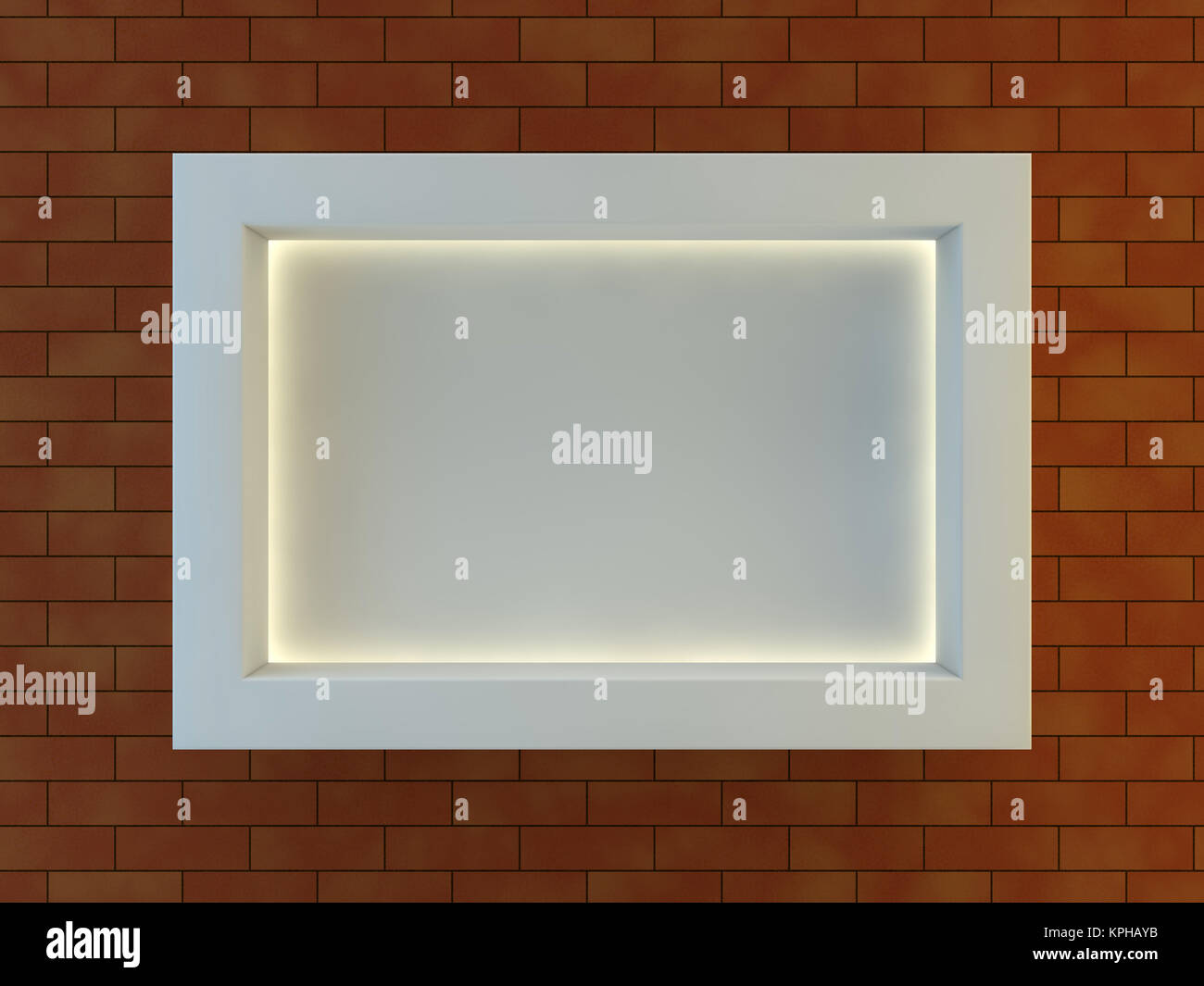Frame on the wall with light lamps. 3D rendering Stock Photo - Alamy