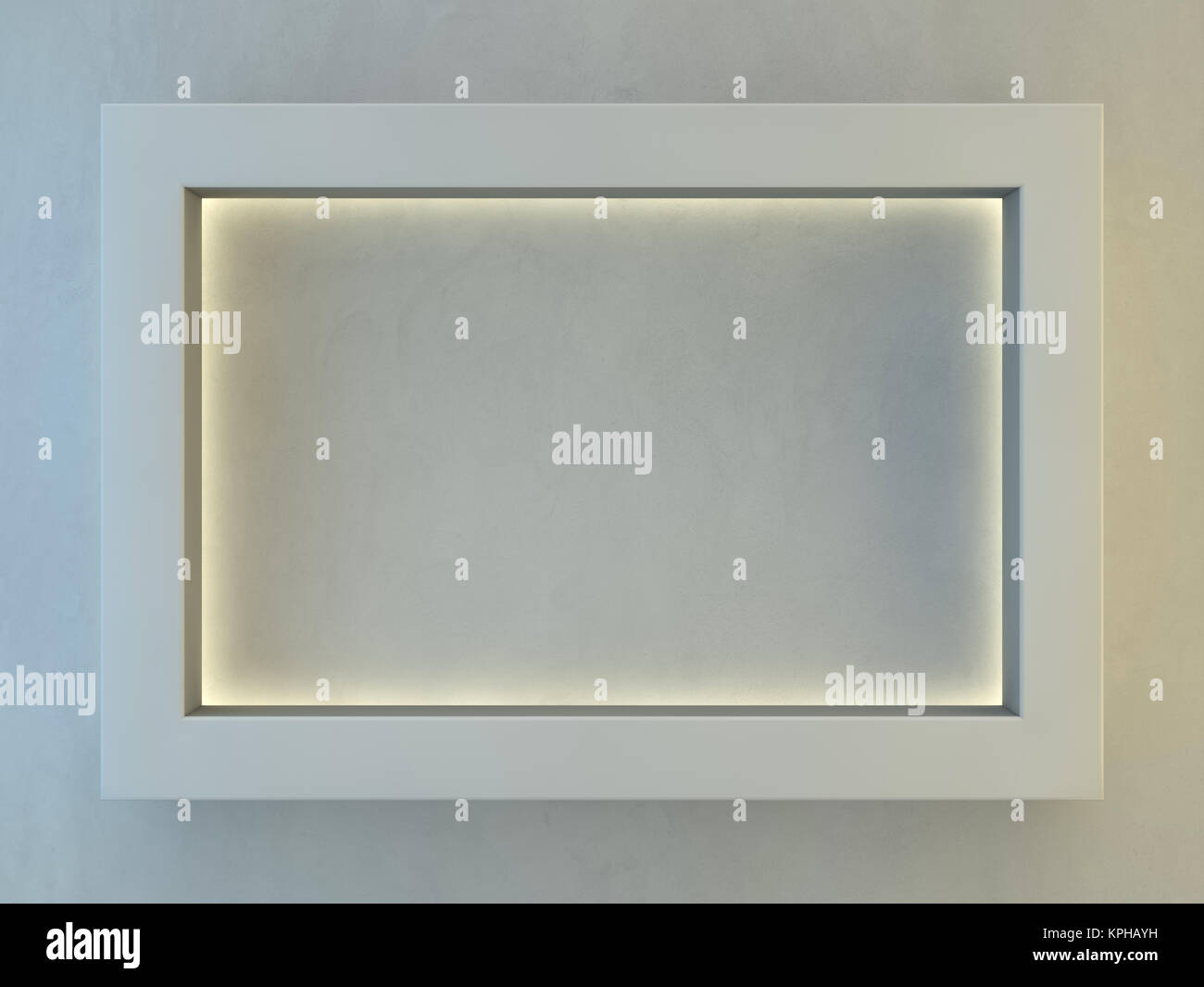 Frame on the wall with light lamps. 3D rendering Stock Photo - Alamy