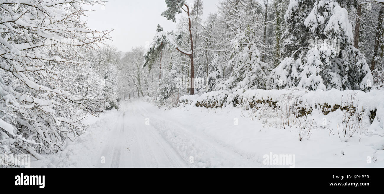 Snow covered country road near Snowshill village in December. Snowshill ...