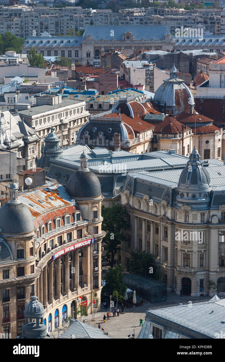 Romania, Bucharest, buildings in Lipscani, Old Town, elevated view ...