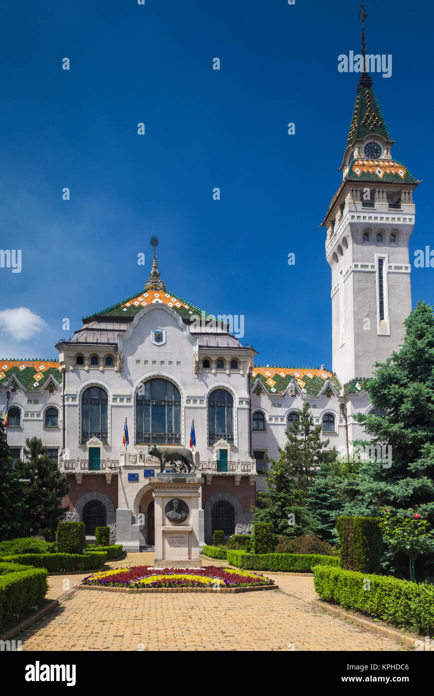 Romania, Transylvania, Targu Mures, county council building and tower ...