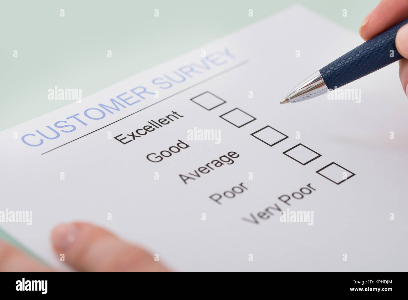 Woman Filling Customer Satisfaction Form Stock Photo - Alamy