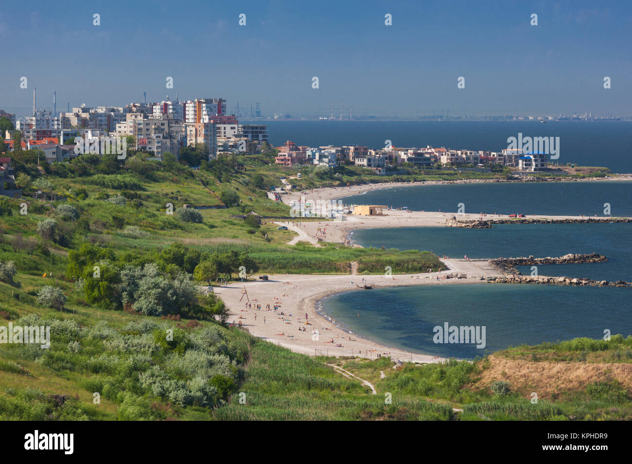 Romania, Black Sea Coast, Constanta, Modern Beach, elevated view of ...