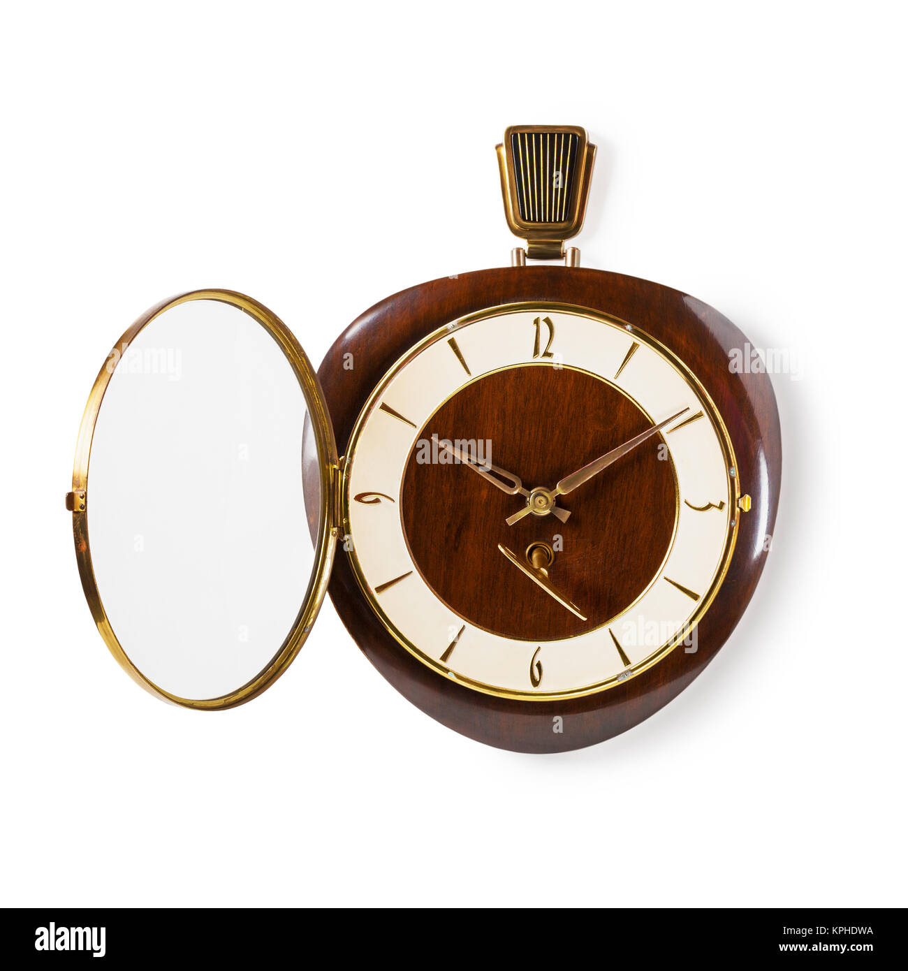 Retro old wall clock with key isolated on white background. Design ...