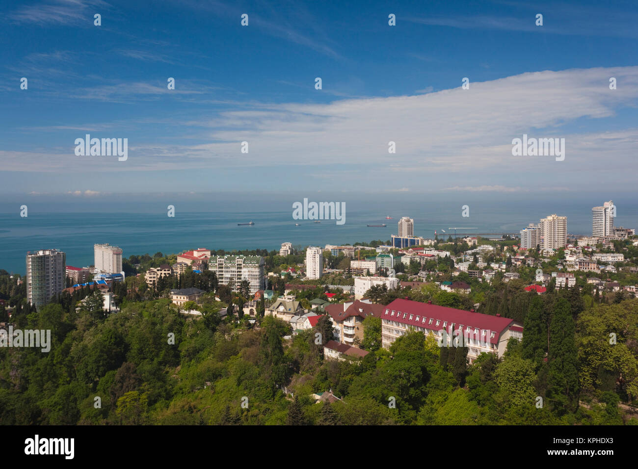 Russia, Black Sea Coast, Sochi, elevated city view from the Arboretum ...