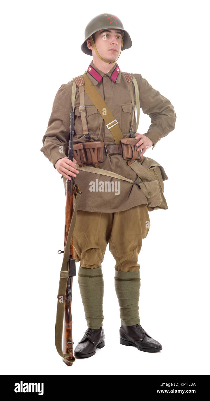 young Soviet soldier with rifle on the white background Stock Photo - Alamy